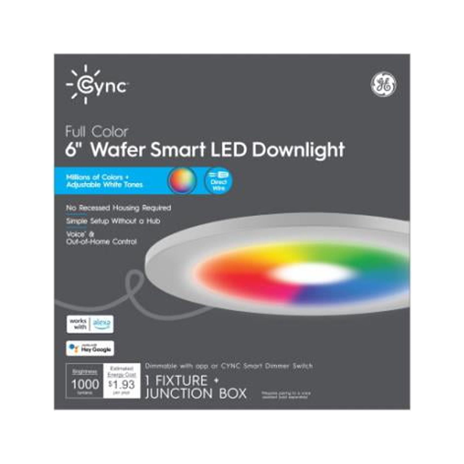 GE 93130209 Cync LED Full Color Canless Smart Downlight, Wafer Shape ...