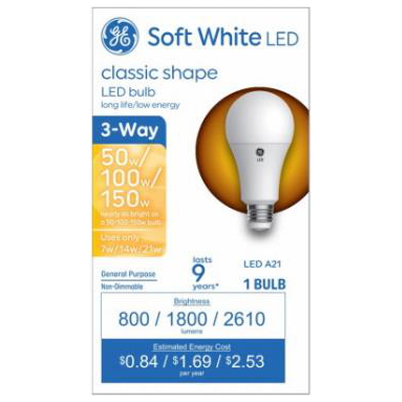 GE 93130567 LED 3-Way Light Bulb, A21 Medium Base, Soft White, 7/14/21 ...