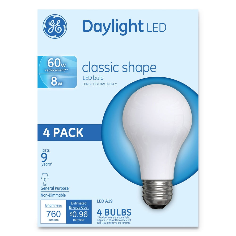 GE 99192 GE 8W LED Daylight A19 Bulb - Equivalent to 60W Non-Dimmable ...