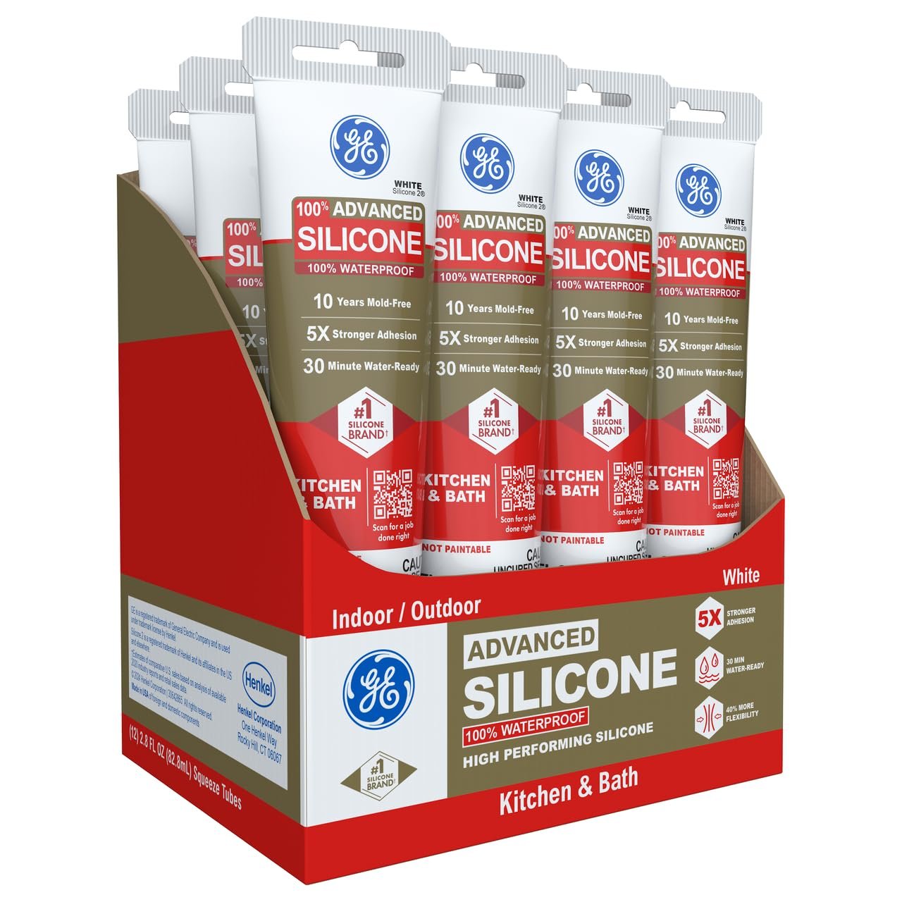 GE Advanced Silicone Kitchen & Bath Caulk - Waterproof, 5X Stronger ...