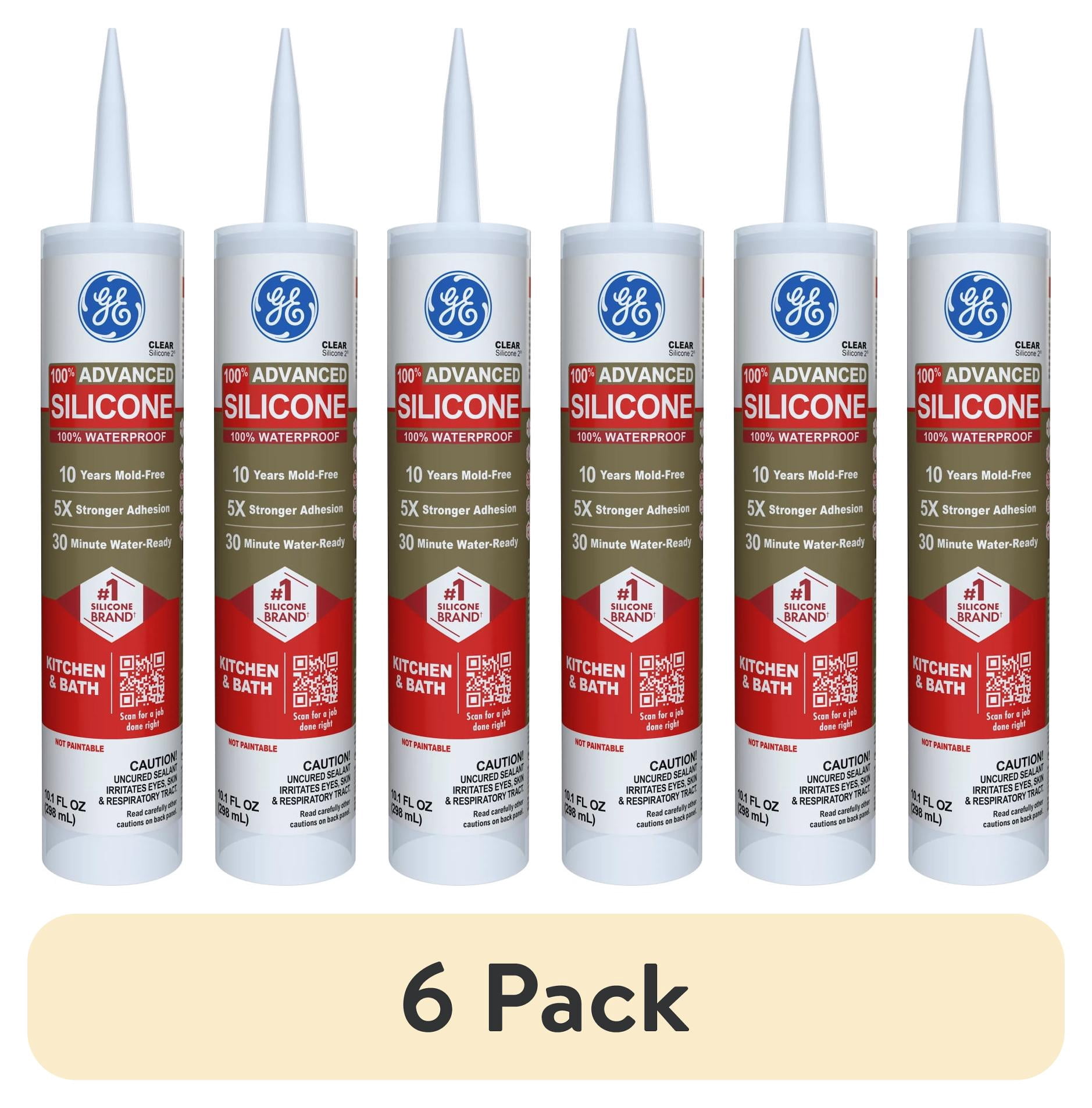(6 pack) GE Advanced Silicone Kitchen & Bath Sealant, Pack of 1, Clear ...