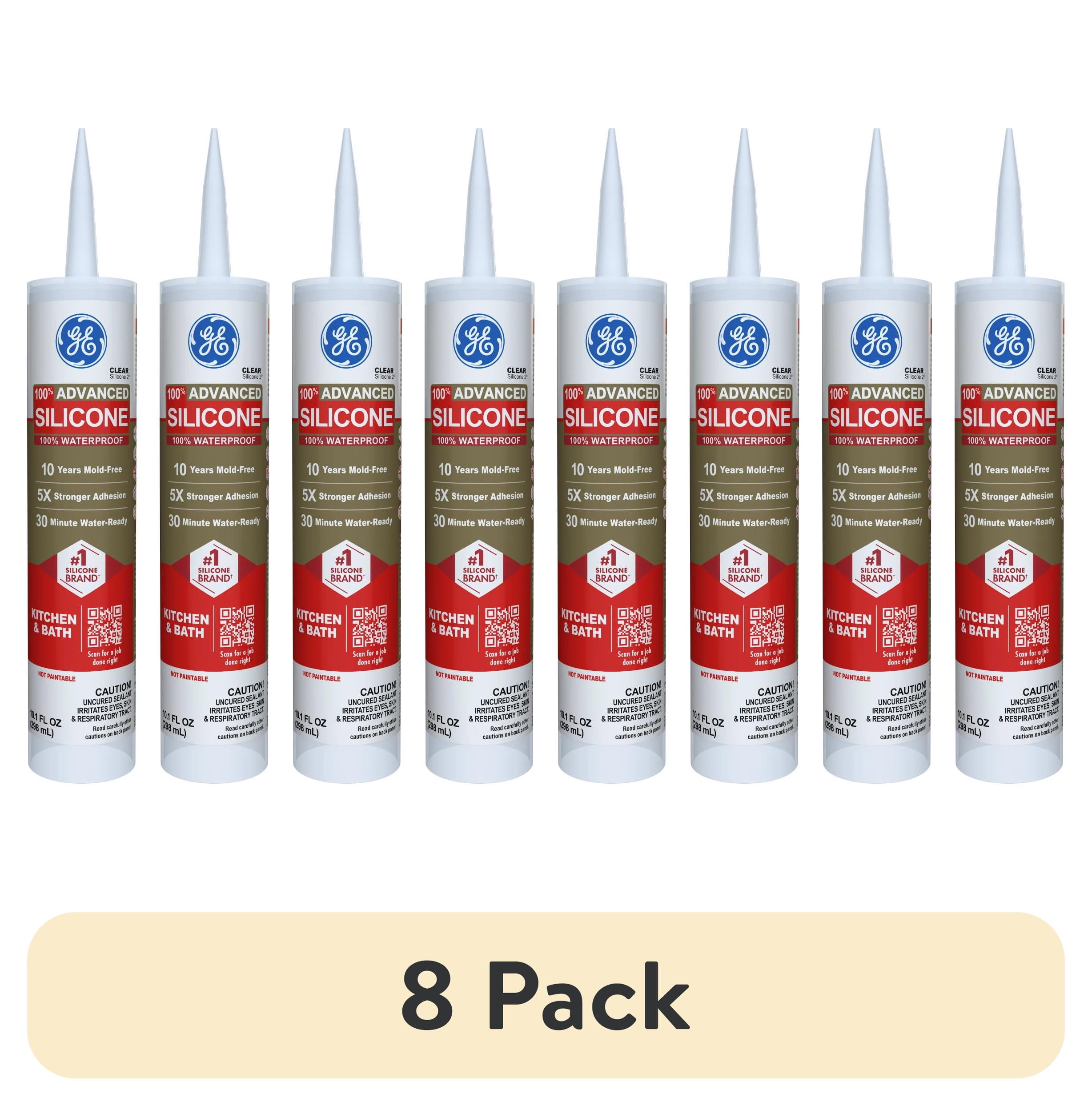 (8 pack) GE Advanced Silicone Kitchen & Bath Sealant, Pack of 1, Clear 10.1 fl oz Cartridge ...