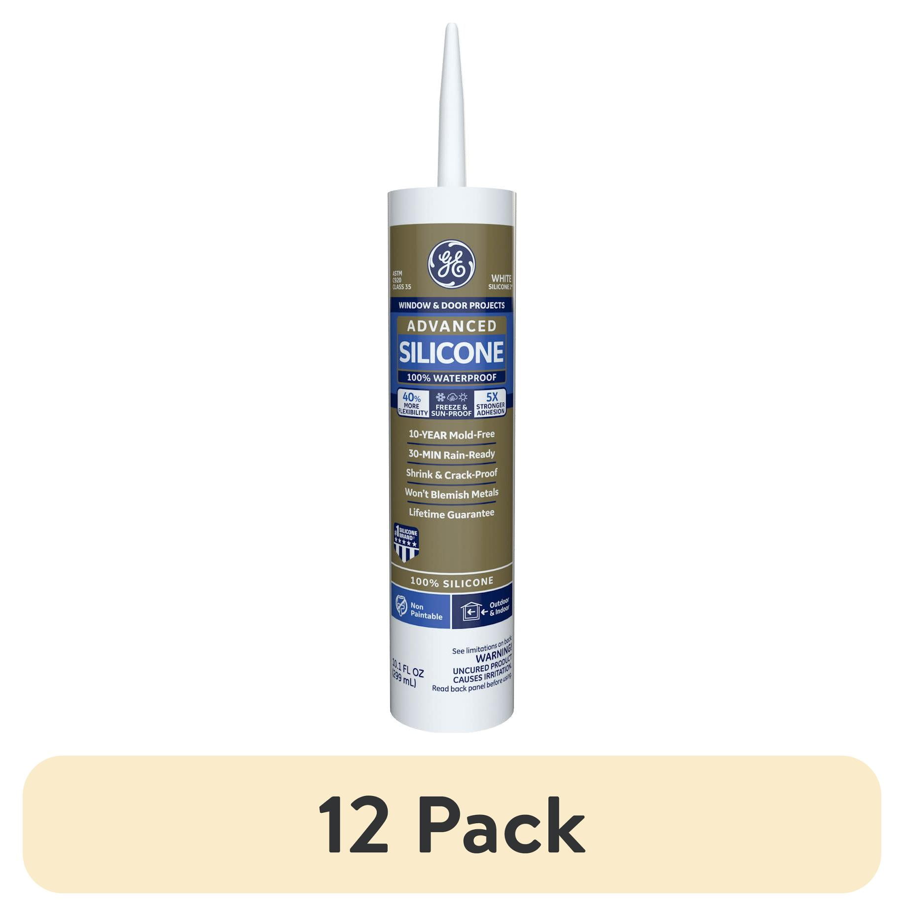 (12 pack) GE Advanced Silicone Window & Door Sealant, Pack of 1, White 10.1 fl oz Cartridge ...