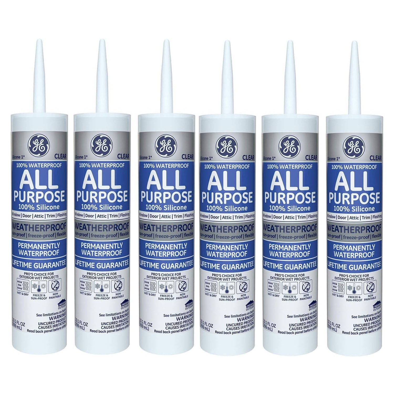 GE All Purpose Silicone 1 Sealant - Clear - 10.1 oz., 6 Pack - Walmart.com