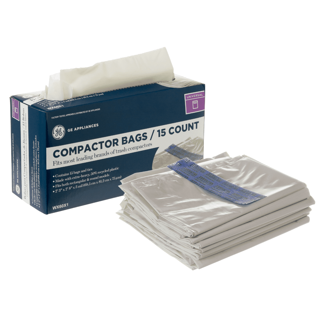GE Appliances Heavy Duty Trash Compactor Bags 18-Gallon 15 Count with ...