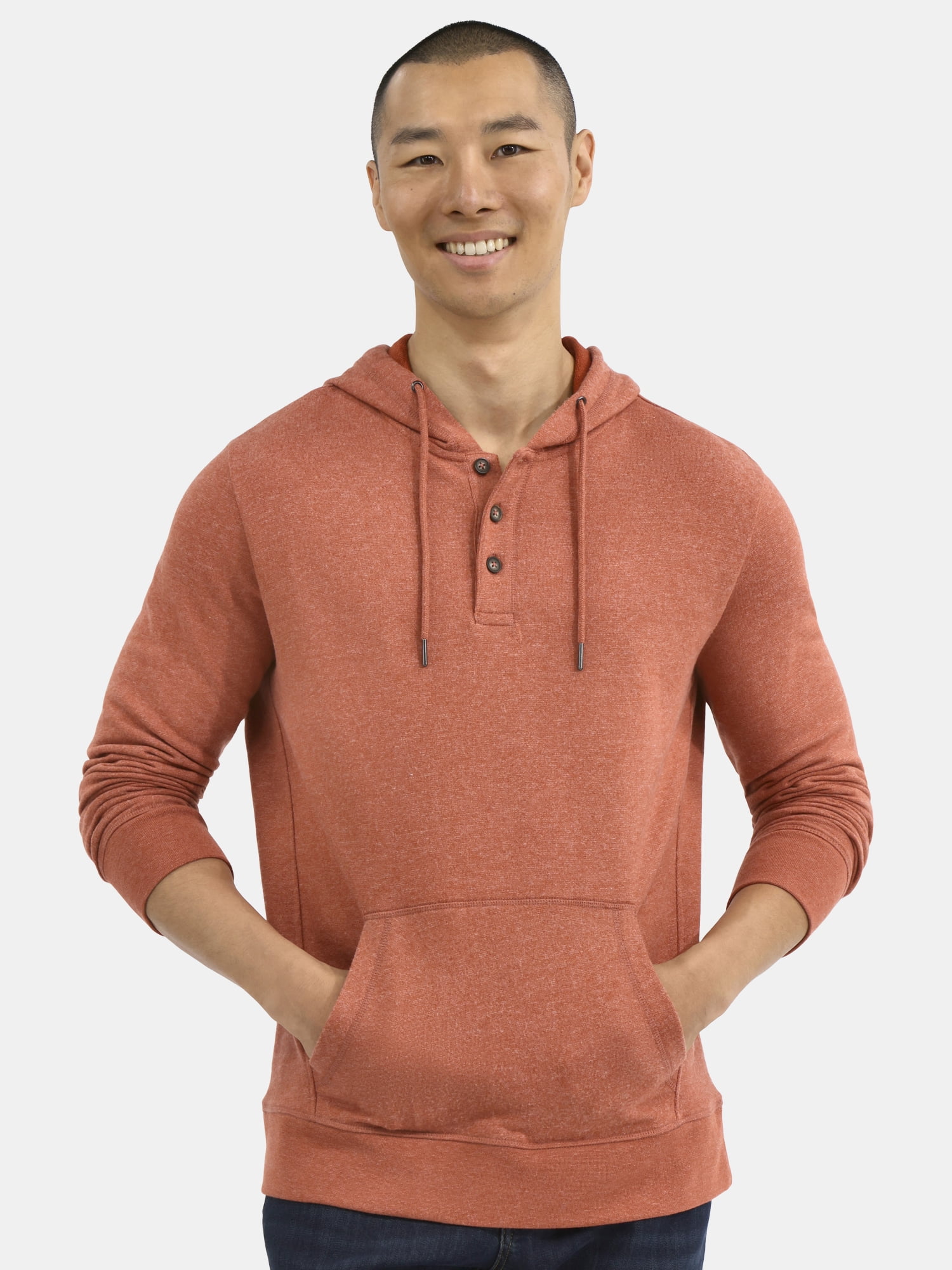 George Men's Button Henley Hoodie with Long Sleeves, Sizes S-3XL ...