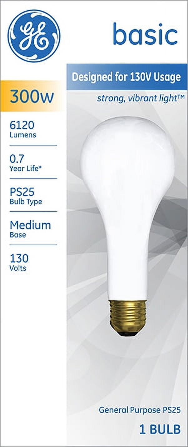 GE Basic Incandescent Light Bulb, 300 Watt, Soft White, PS25 Light Bulb ...