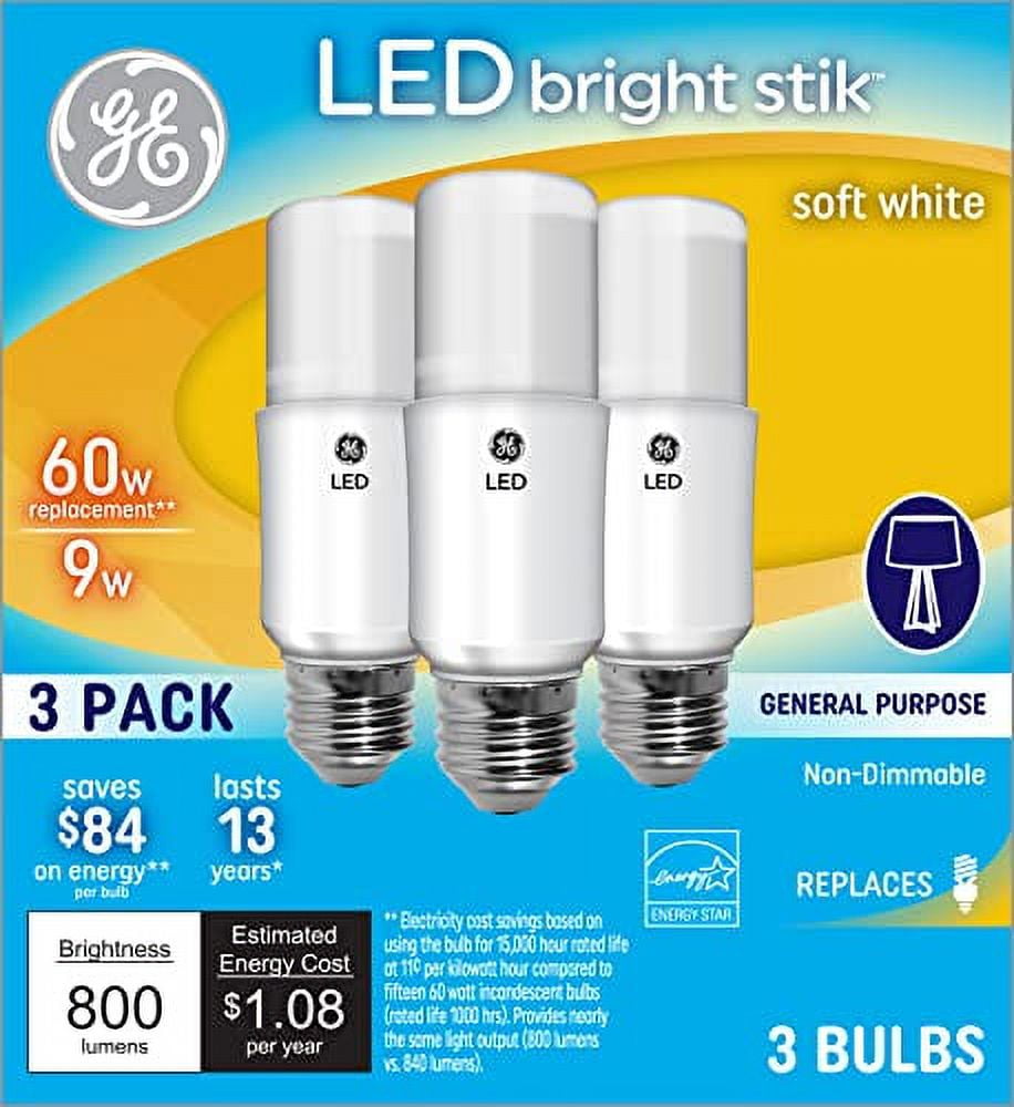 GE Bright Stik LED .. Light Bulbs, 9 Watt .. (60 Watt Equivalent) Soft ...