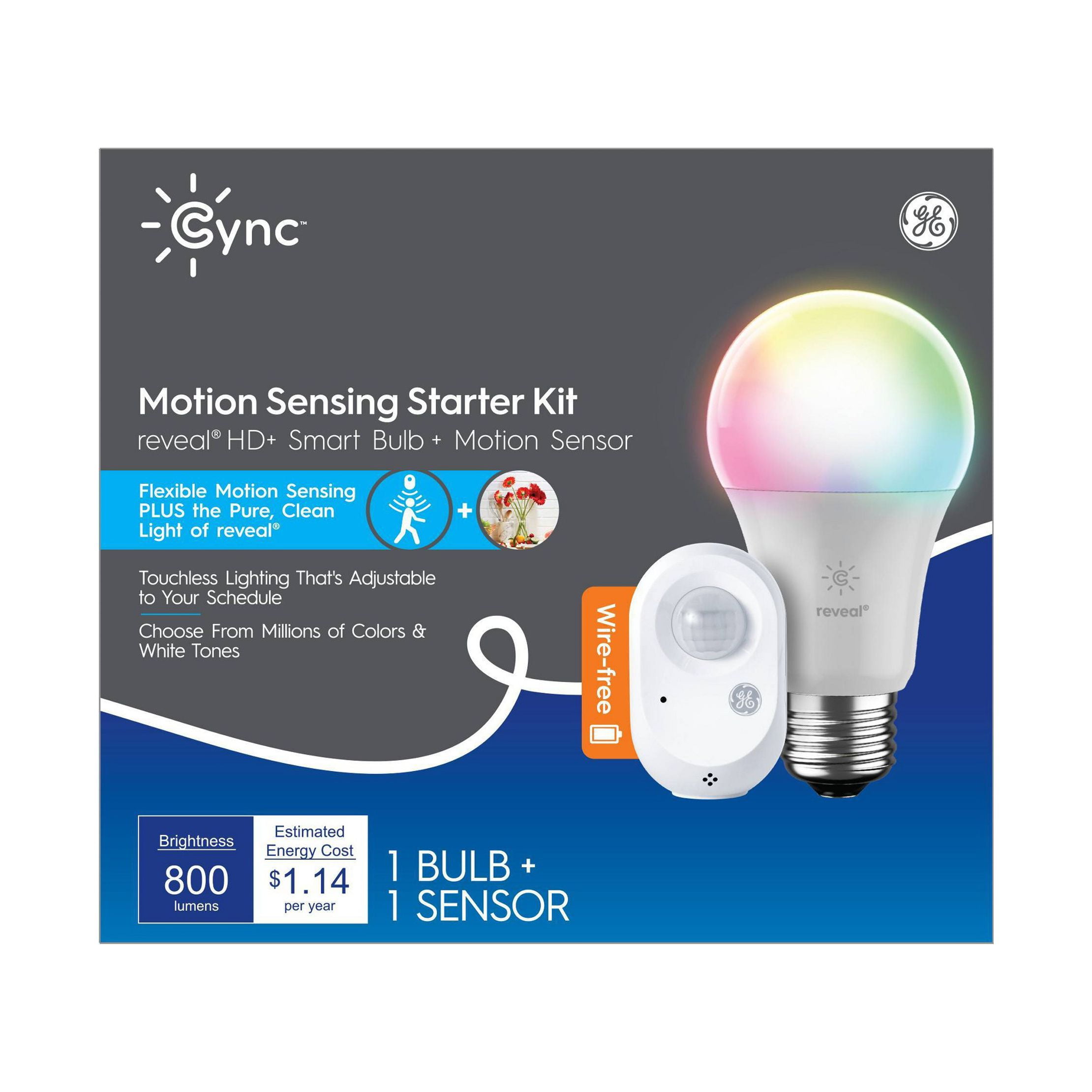 GE CYNC Reveal Smart Full Color Light Bulb with Smart Wire Free Motion ...