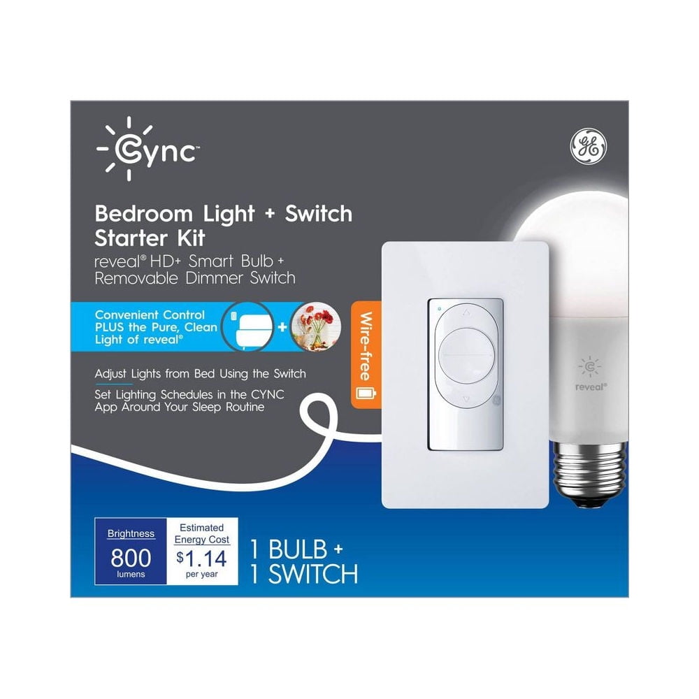 GE CYNC Reveal Smart Light Bulb with Smart Wire-Free Dimmer Switch ...