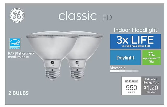 GE classic LED PAR30 Short Neck Indoor Floodlight, 10 watt, 950 lumen ...