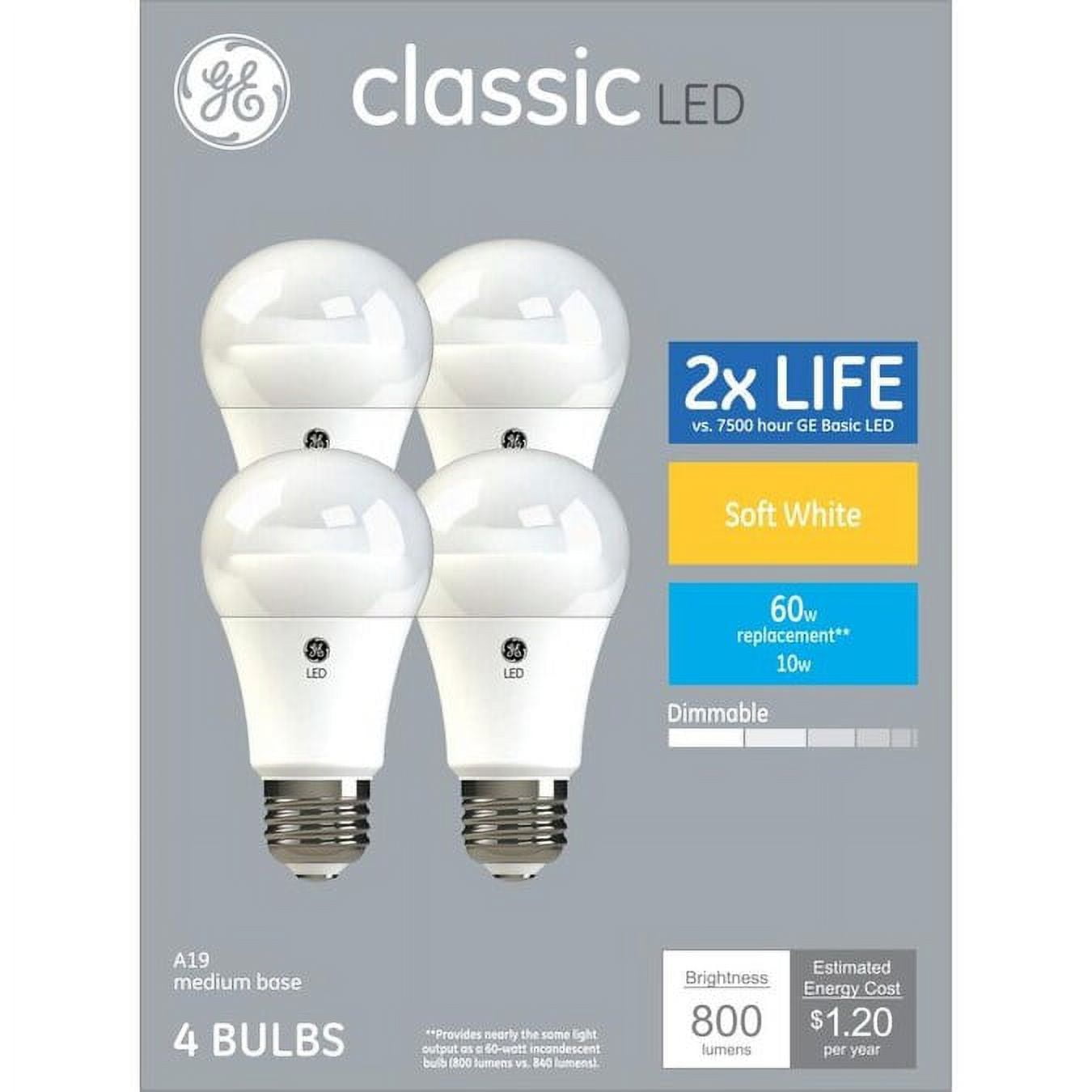 GE Classic LED 10W (60W Equivalent) Soft White Light Bulbs, Dimmable (4 ...