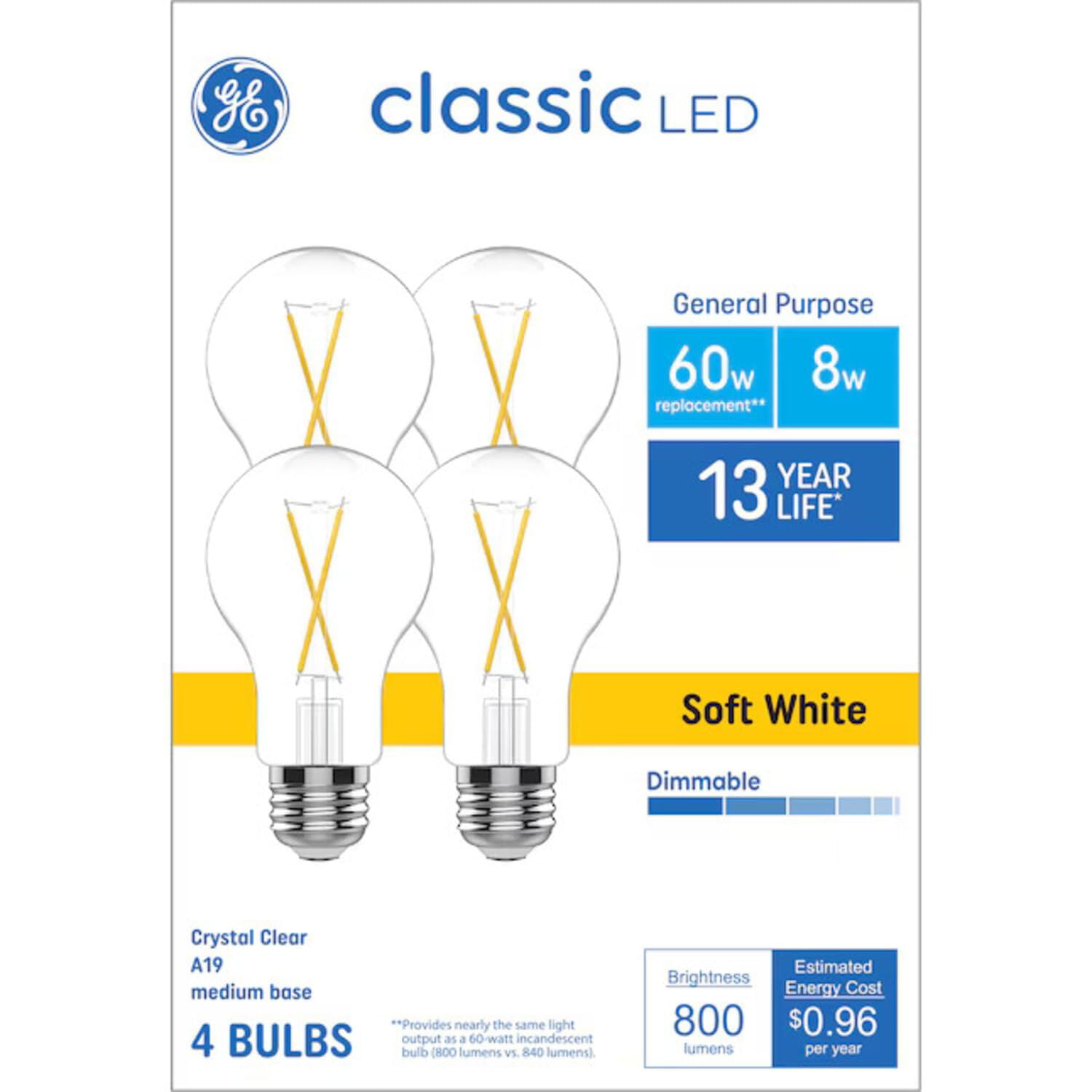 GE Classic LED 60 Watt Replacement, Soft White, A19 General Purpose ...