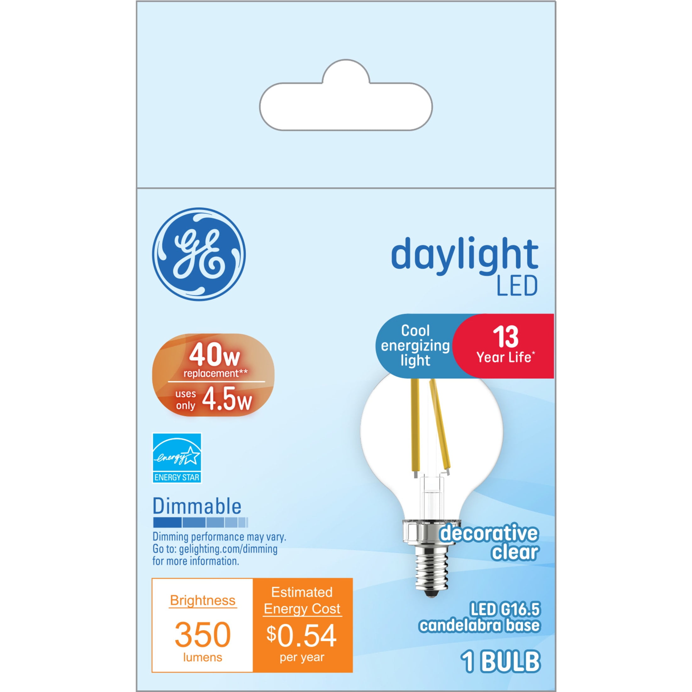 GE Classic LED Light Bulb, 40 Watt, Daylight, G16.5 Globe Bulb, Small ... GE Classic LED Light Bulb, 40 Watt, Daylight, G16.5 Globe Bulb, Small ...