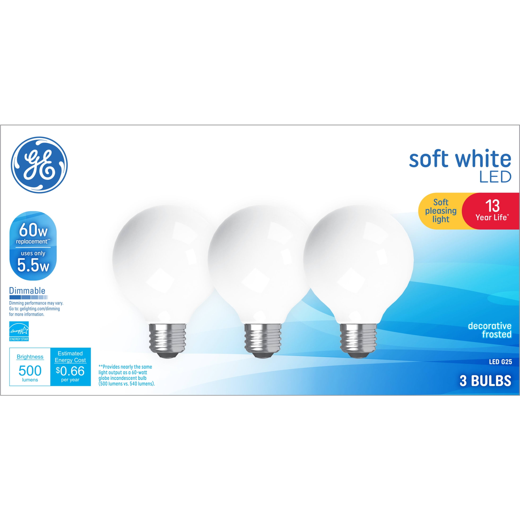 GE Classic LED Light Bulbs, 60 Watt, Soft White, G25 Globe Bulbs ... GE Classic LED Light Bulbs, 60 Watt, Soft White, G25 Globe Bulbs ...