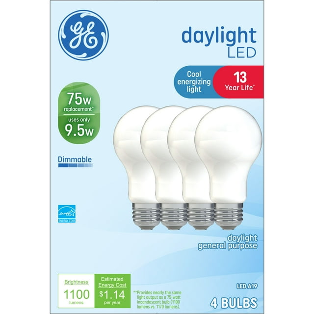 GE Classic LED Light Bulbs, 75 Watt, Daylight, A19 Bulbs, Medium Base ...