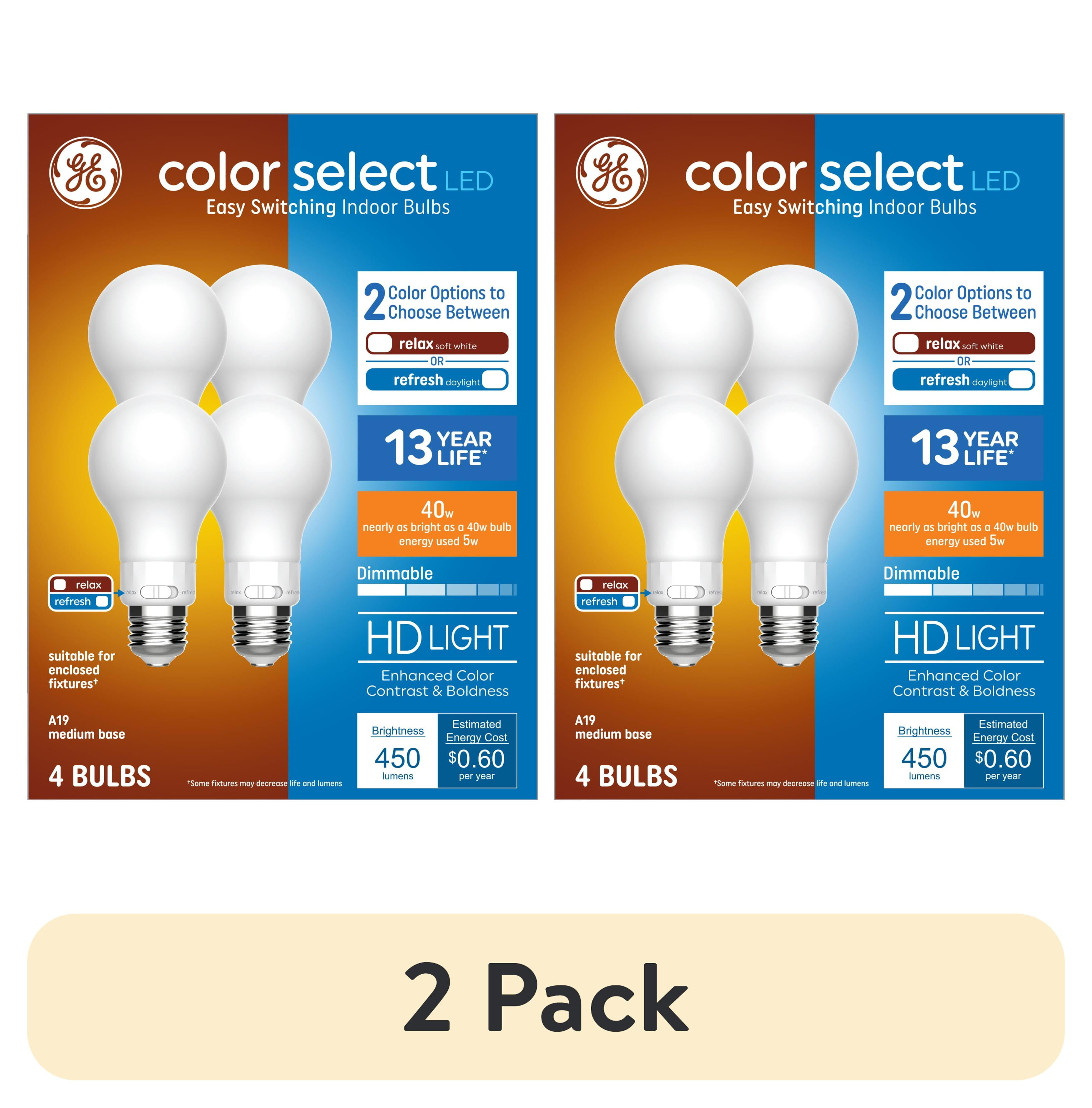 (2 pack) GE Color Select LED Light Bulbs, 40 Watts, A19 Bulbs, Medium Base, 4pk - Walmart.com