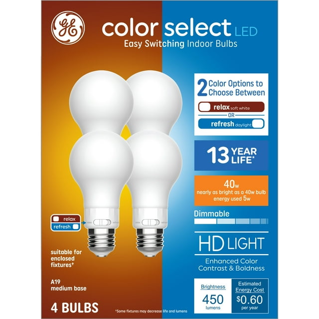 GE Dimmable LED Light Bulbs, 40 Watts, Refresh HD Relax Daylight, A19 ...