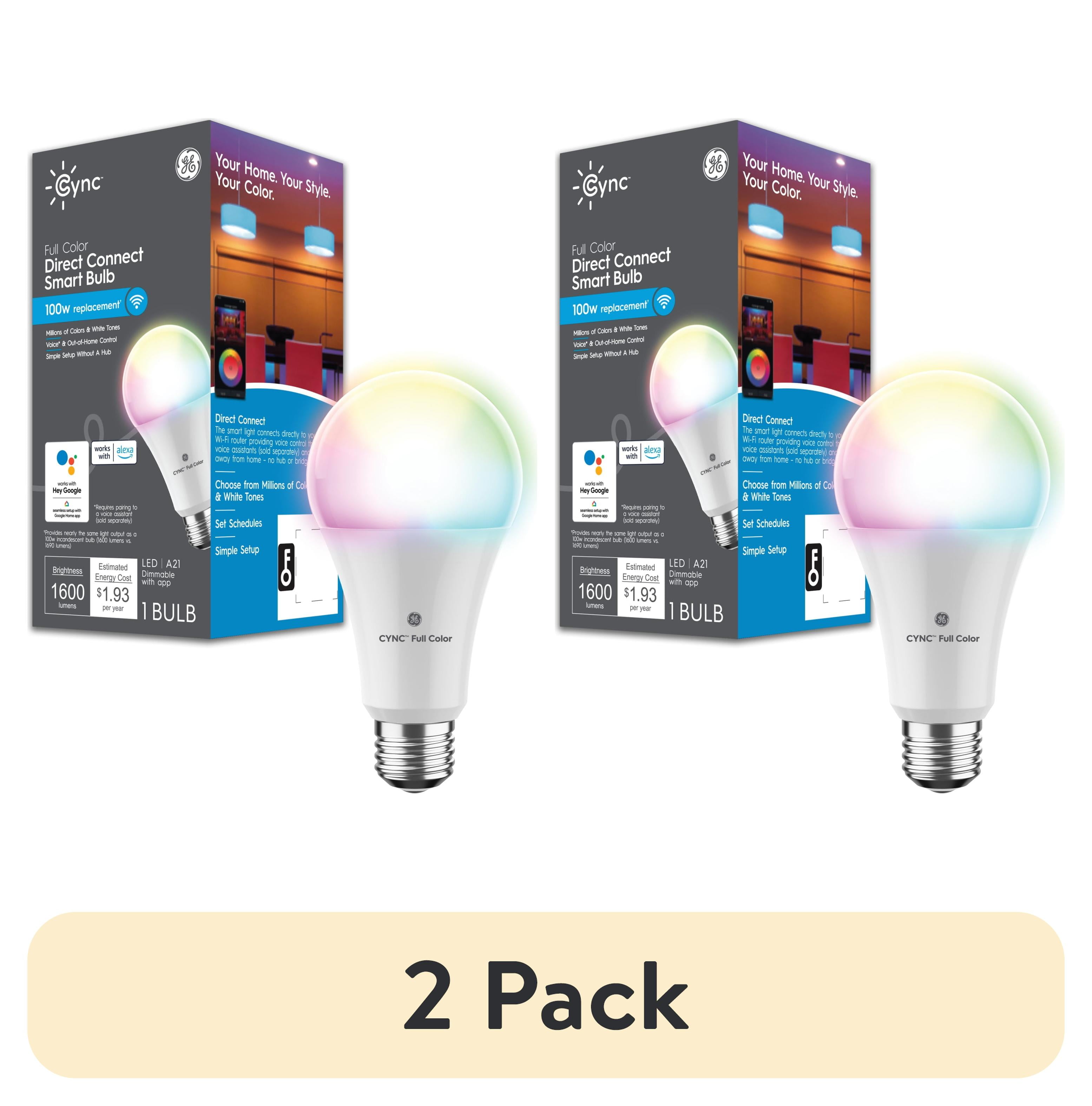 (2 pack) GE Cync A21 Smart LED Light Bulb, Color Changing Indoor Decor ...