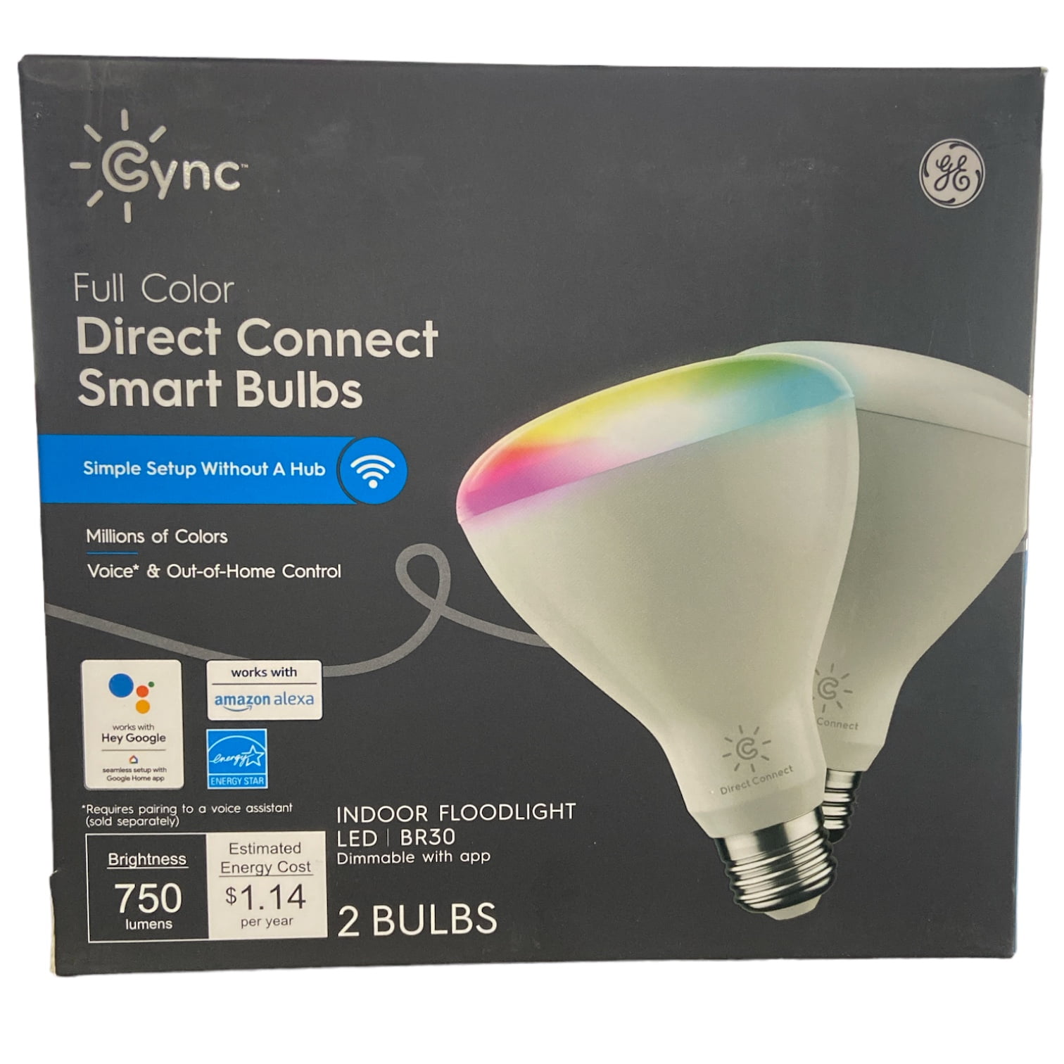 GE - Cync Smart Remote App Control BR30 LED Light Bulbs (2 Pack), Color ...