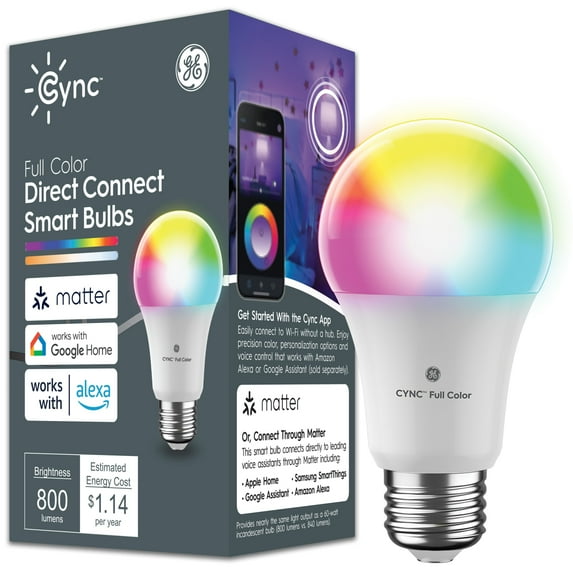 GE Cync A19 Smart LED Light Bulb, Color Changing Indoor Décor Lights ...
