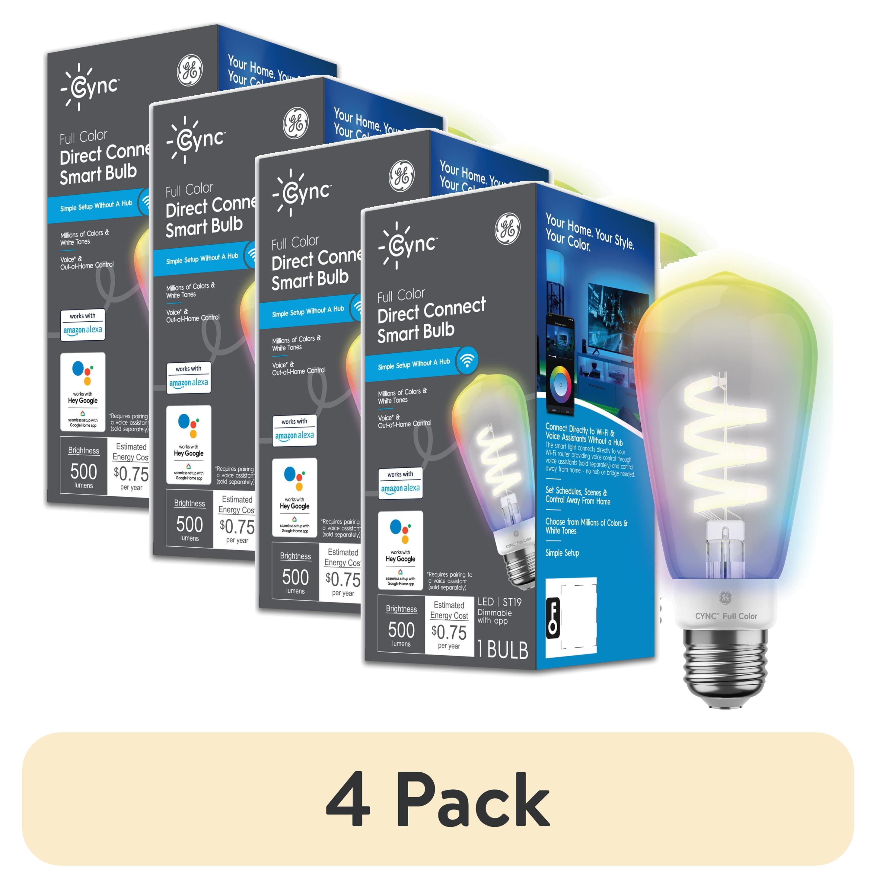 (4 pack) GE Cync ST19 Smart LED Light Bulb, Color Changing WiFi Lights ...