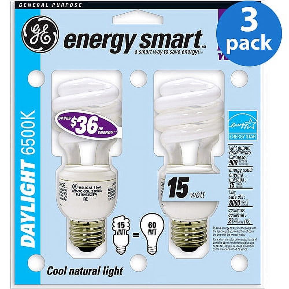 GE Energy Smart Daylight CFL Light Bulb: 15 Watt (65W Equivalent); 3 ...