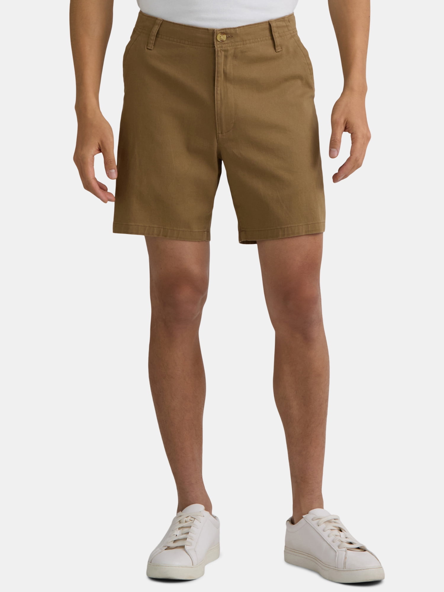 George Men’s & Big Men’s Stretch Twill Flat Front Shorts, 7” Inseam ...
