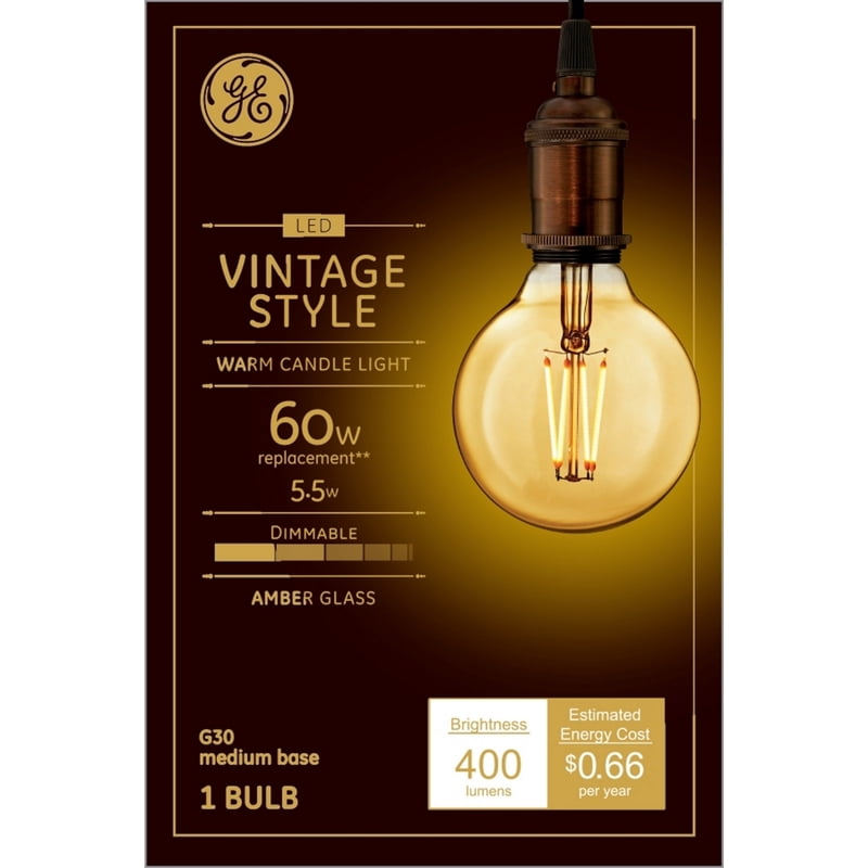 GE G30 E26 (Medium) Filament LED Bulb Amber Warm White 60 Watt ...