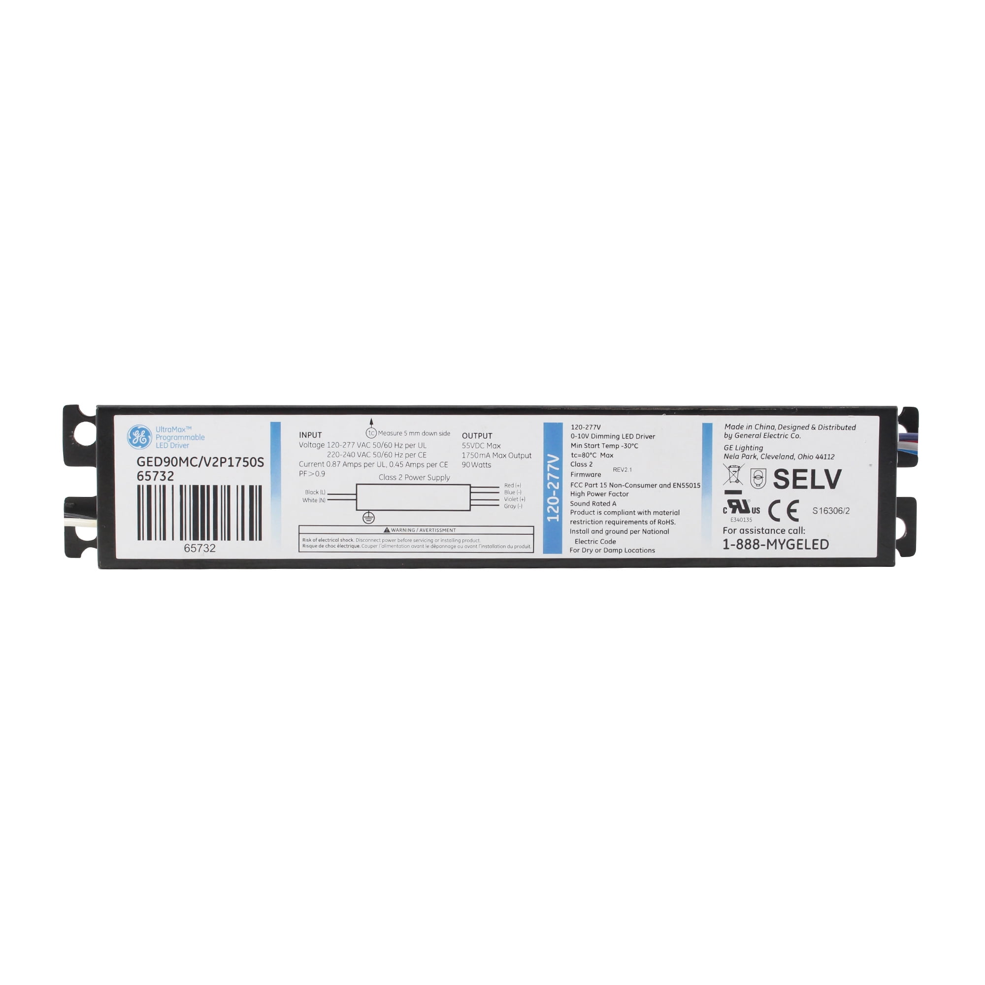 GE GED90MC/V2P1750S 65732 Dimmable LED Driver, 0-10V, 90W, 55Vdc ...