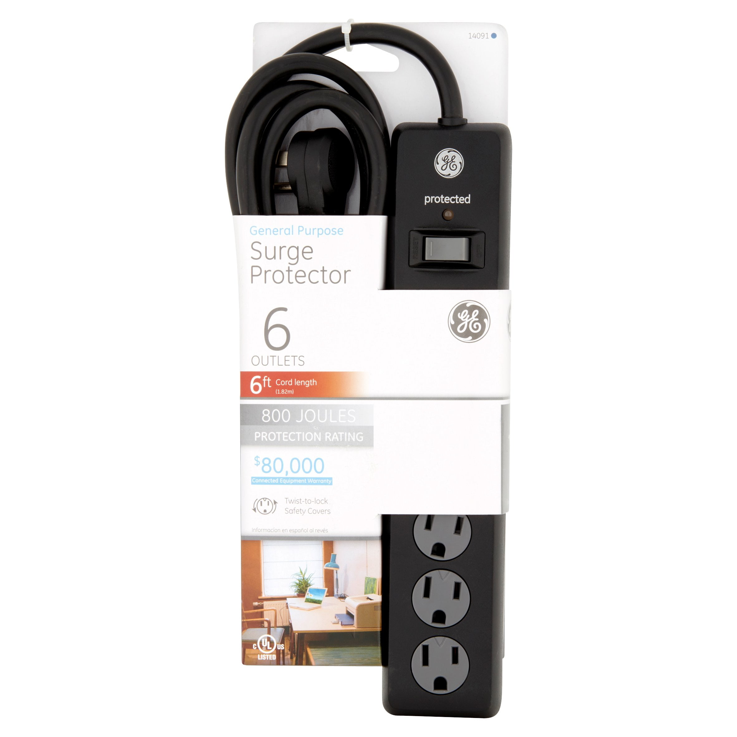 GE General Purpose Surge Protector 6 Outlets, 6 ft - Walmart.com