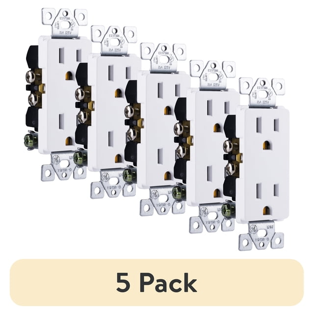 (5 pack) GE Grounding Designer Duplex Electrical Outlet, White 15A ...