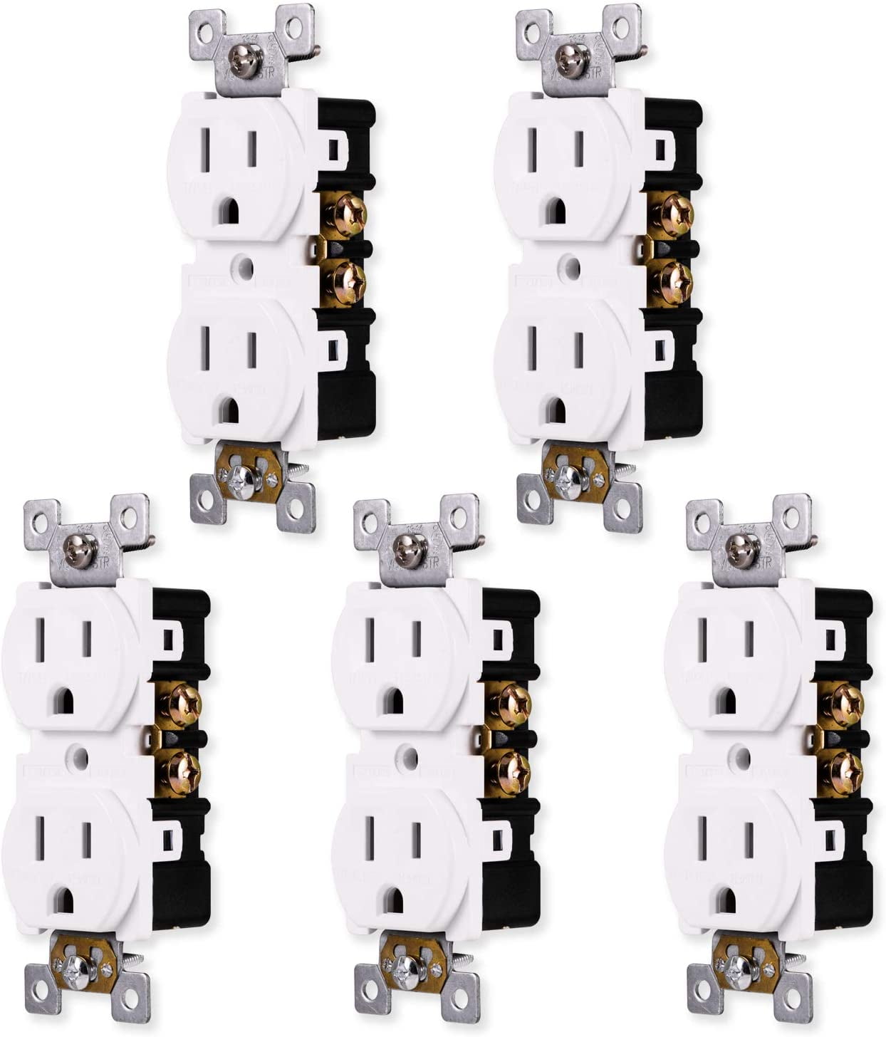 GE Grounding Duplex 5 Pack, in Wall Receptacle, 15 Amp, UL Listed ...