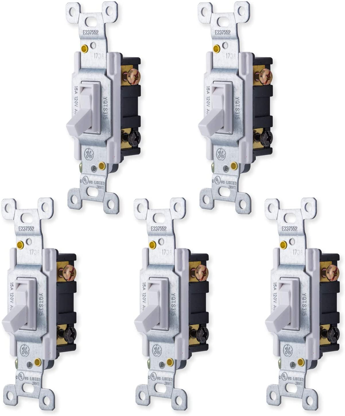 GE Grounding Toggle 5 Pack, 3-Way, in Wall on/off Fan & Light Switch ...