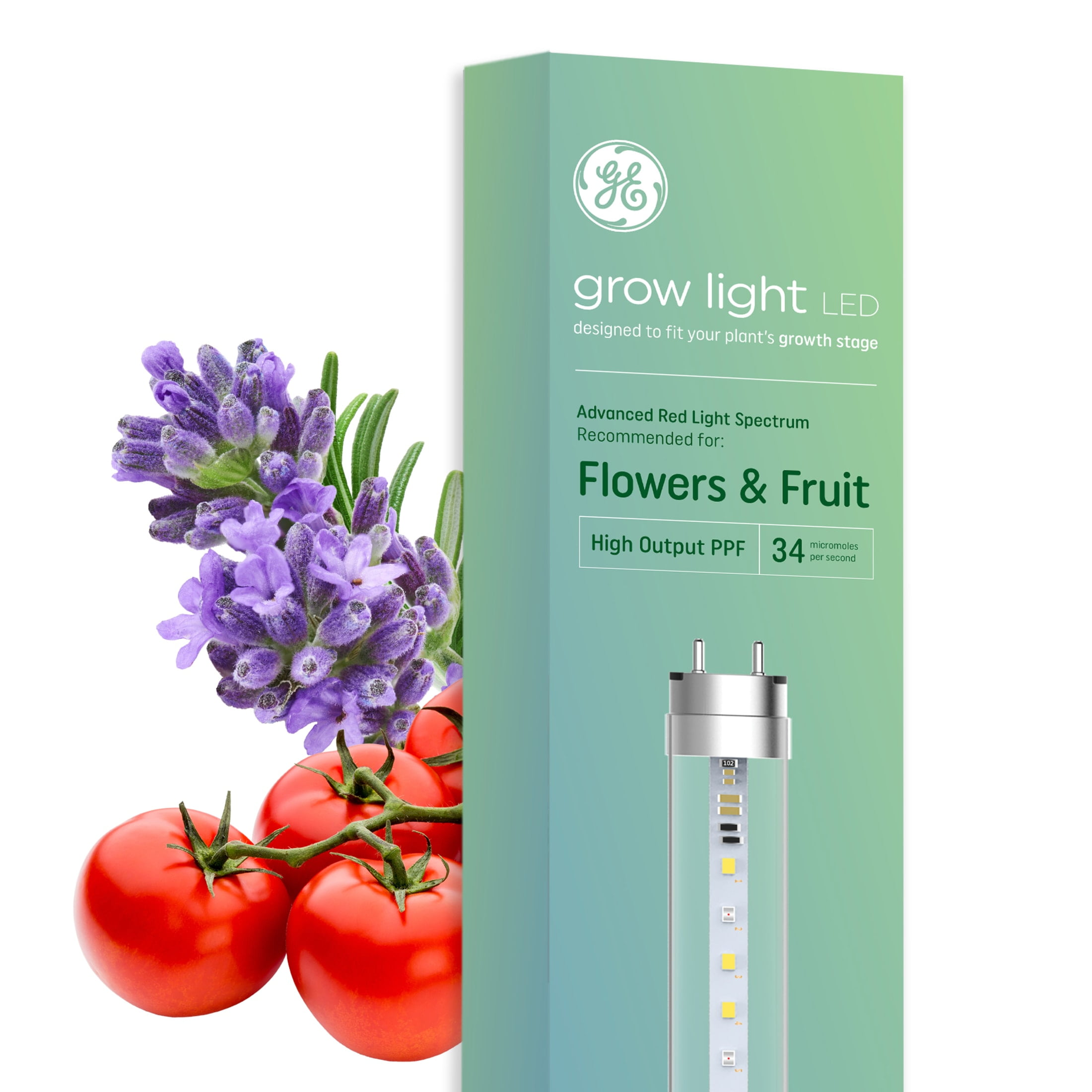 GE Grow LED Light Bulbs for Fruits and Flowers, T8 Bulb, 18 Watts, G13 ...