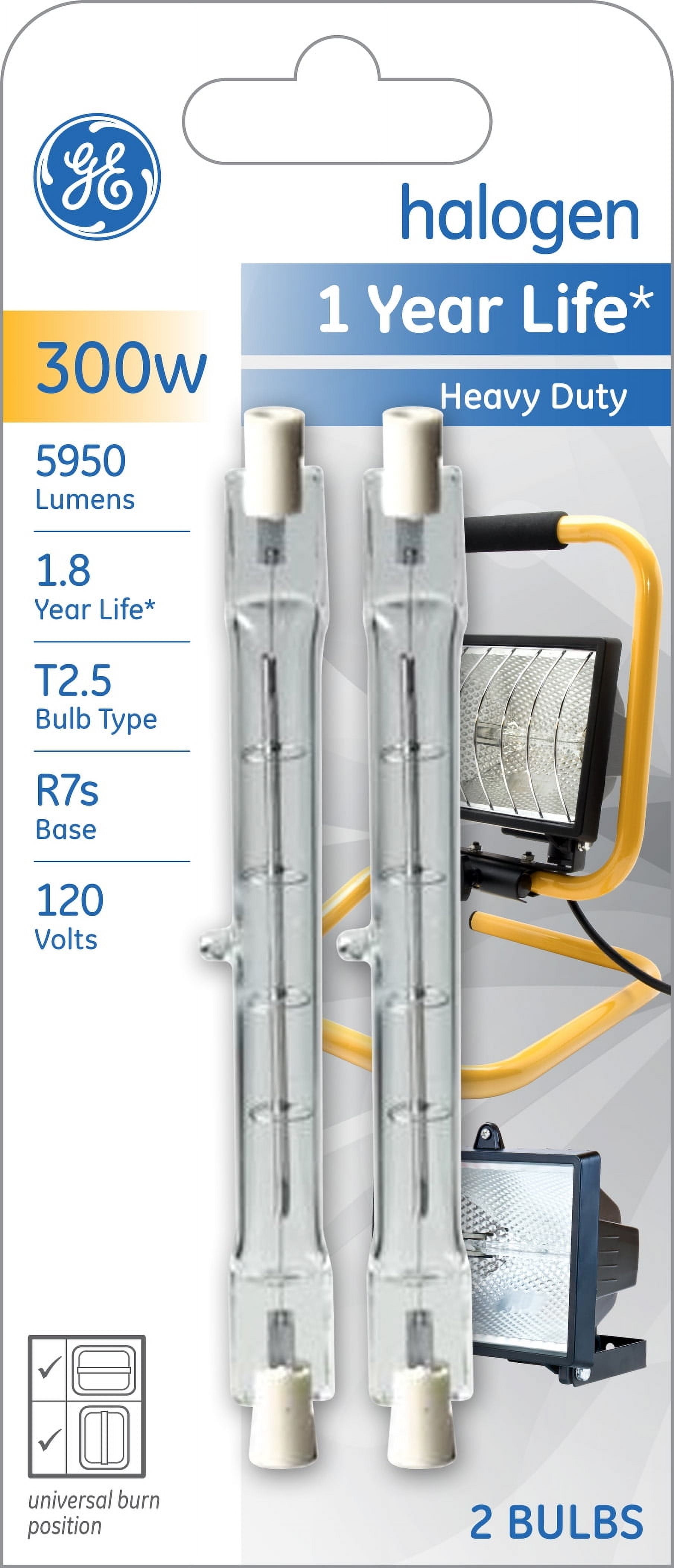 GE Halogen Work Light Bulb, 300W T2.5, R7s Base, 2pk - Walmart.com