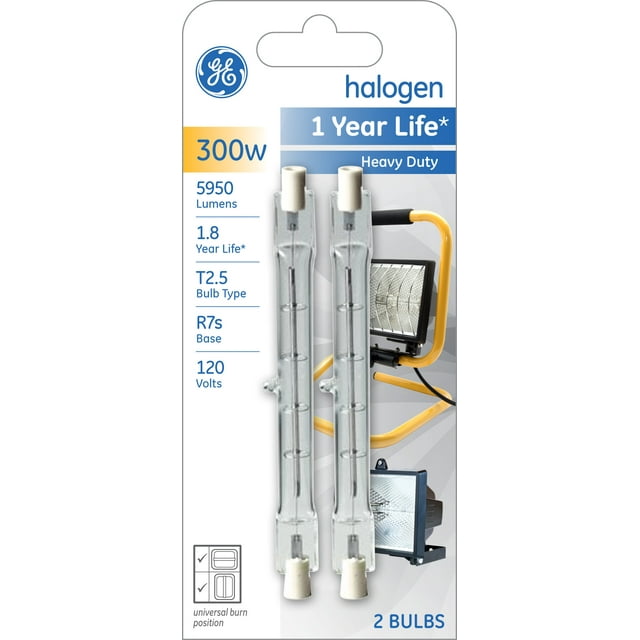 GE Halogen Work Light Bulb, 300W T2.5, R7s Base, 2pk - Walmart.com