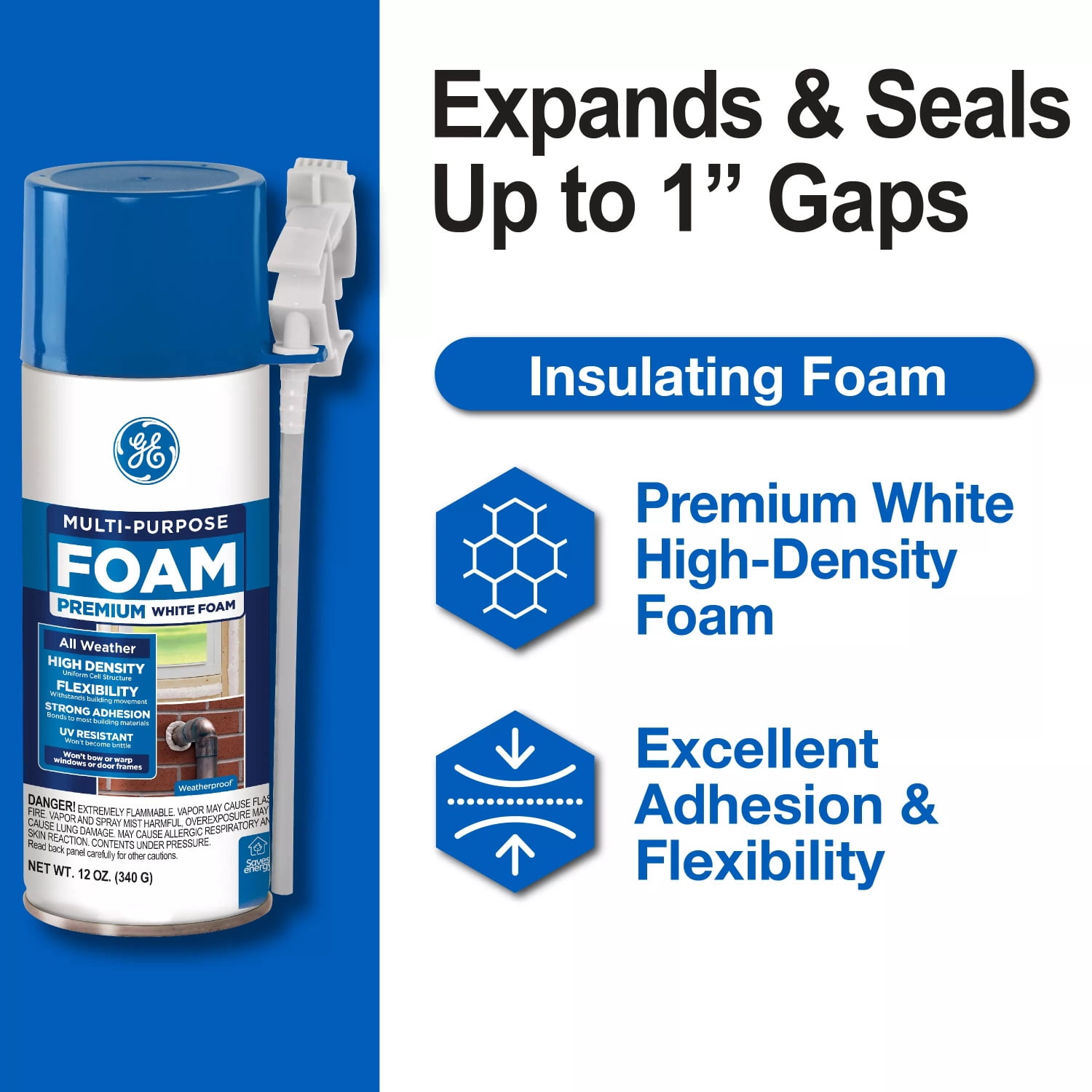 GE Insulating Foam Sealant Multi-Purpose, Pack of 1, White 12 oz Can ...