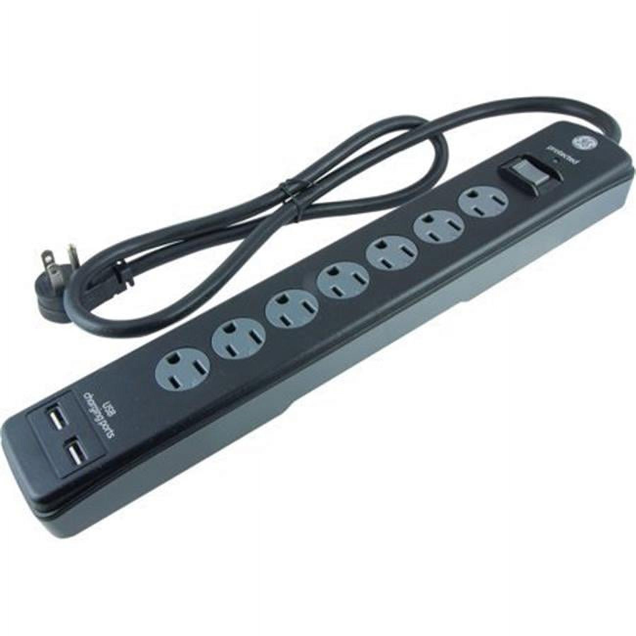 GE Jasco 3 ft. Black 7-Outlet 1300 Joules Pro Surge Protector with 2 ...