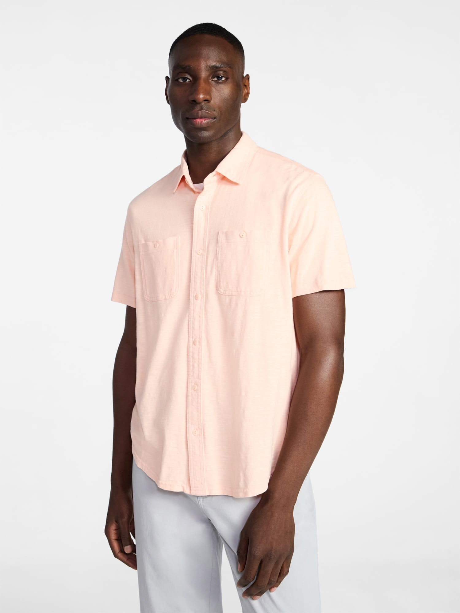 George Men's and Big Men's Knit Button-up Shirt with Short Sleeves ...