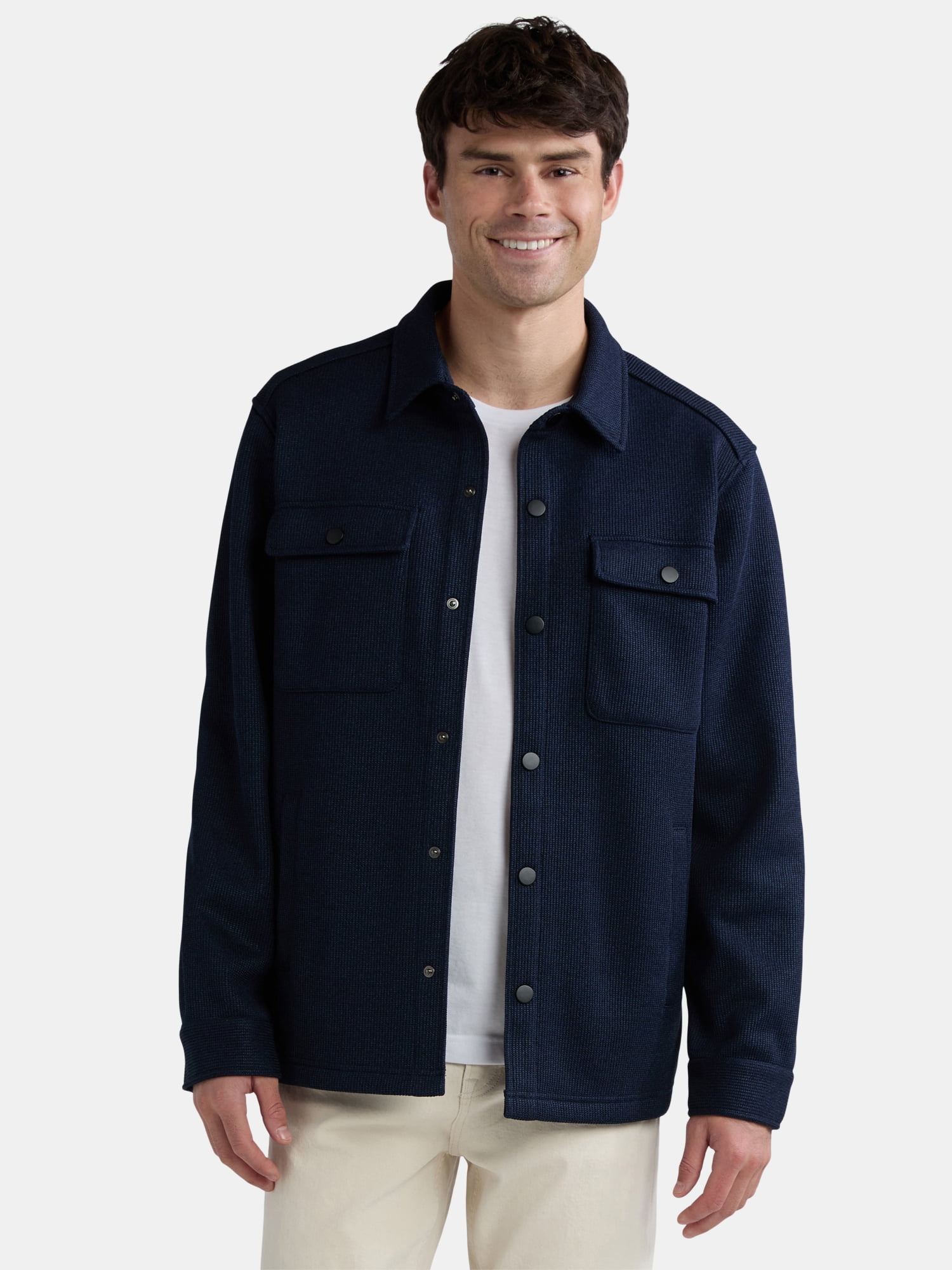 George Men's Fleece Knit Shirt Jacket with Long Sleeves, Sizes S-3XL ...