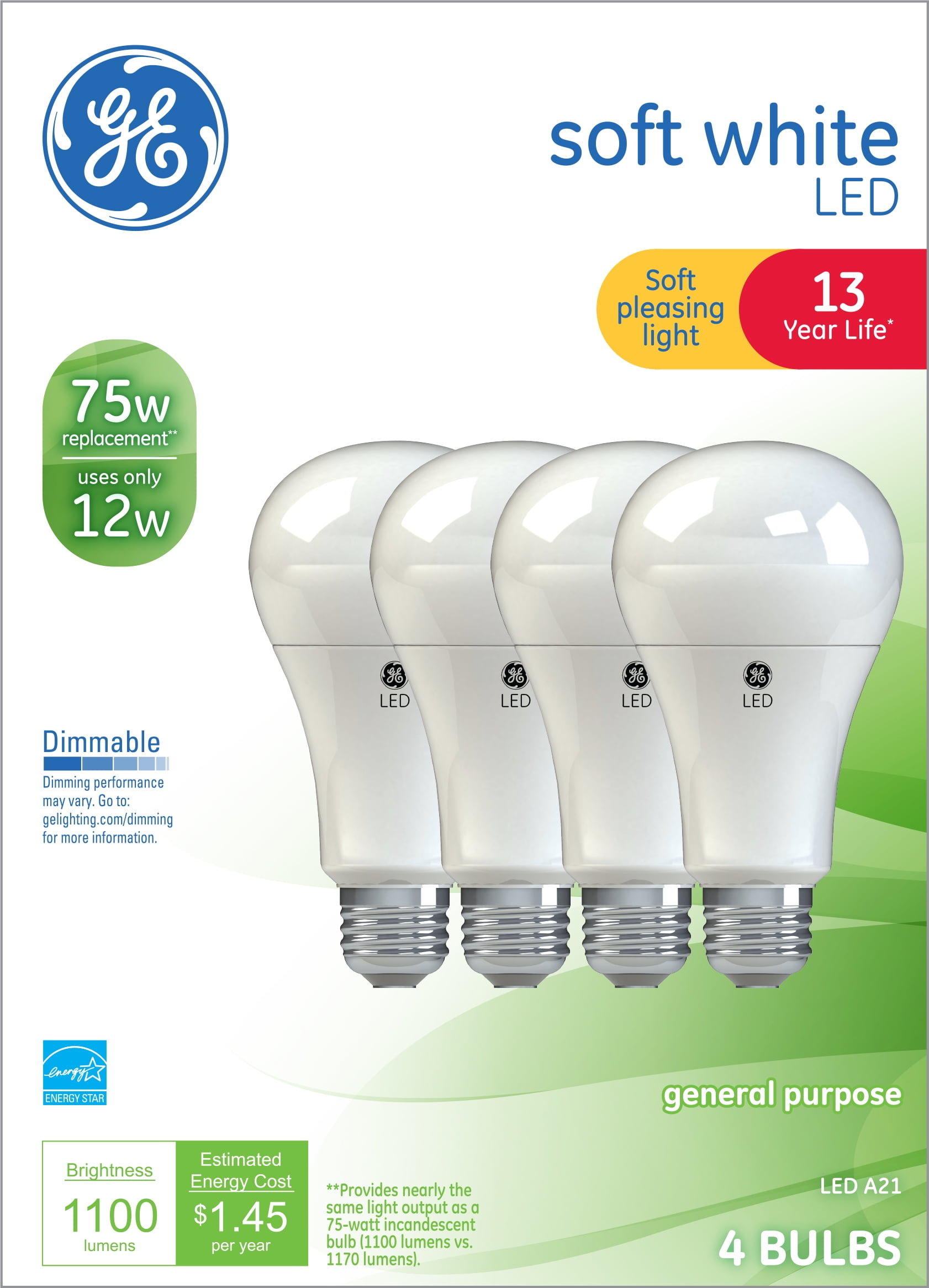 GE LED 12-Watt (75W Equivalent) Soft White General Purpose A21 Light ...
