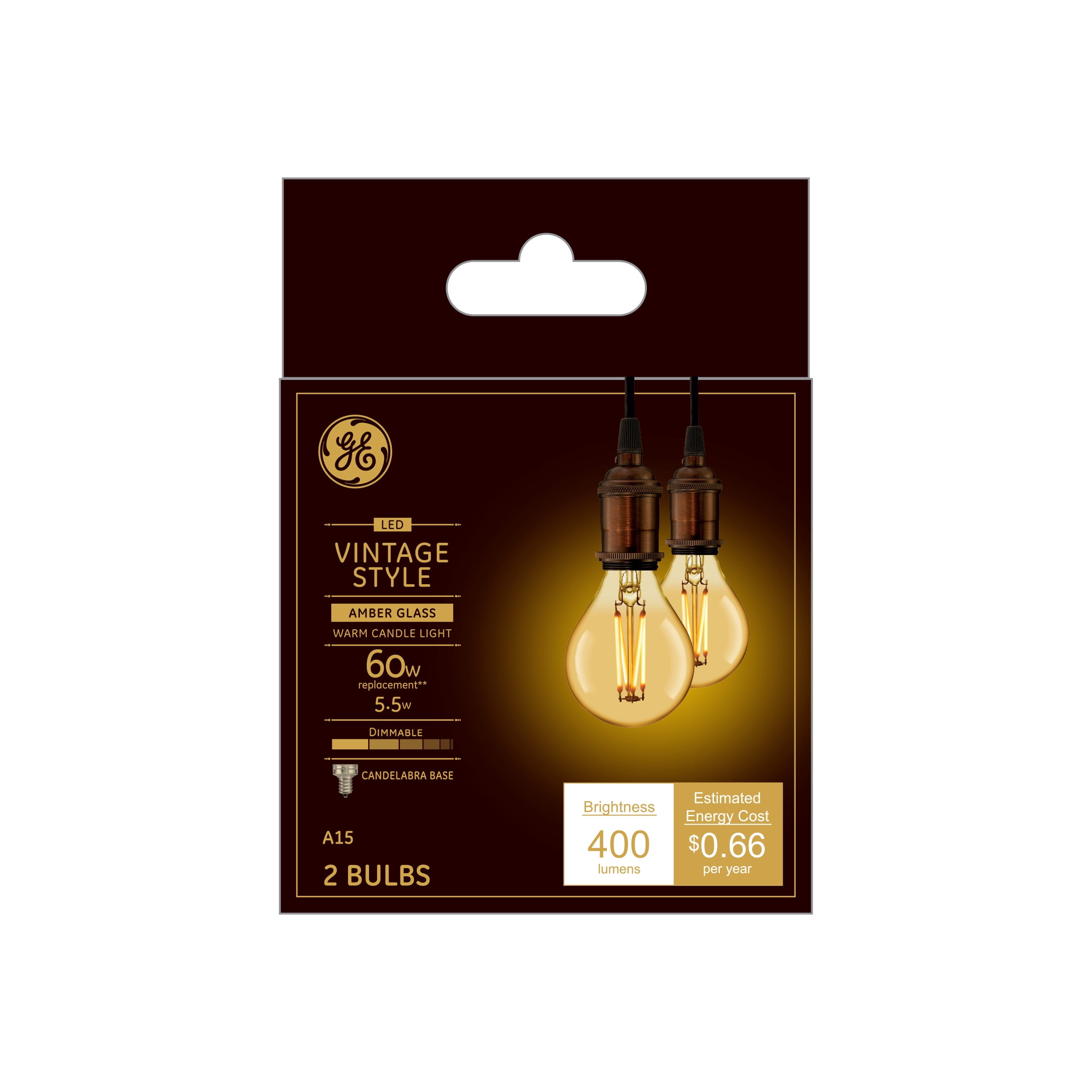 GE LED 5.5W (60W Equivalent) Vintage A15 Ceiling Fan Bulbs, Amber ...