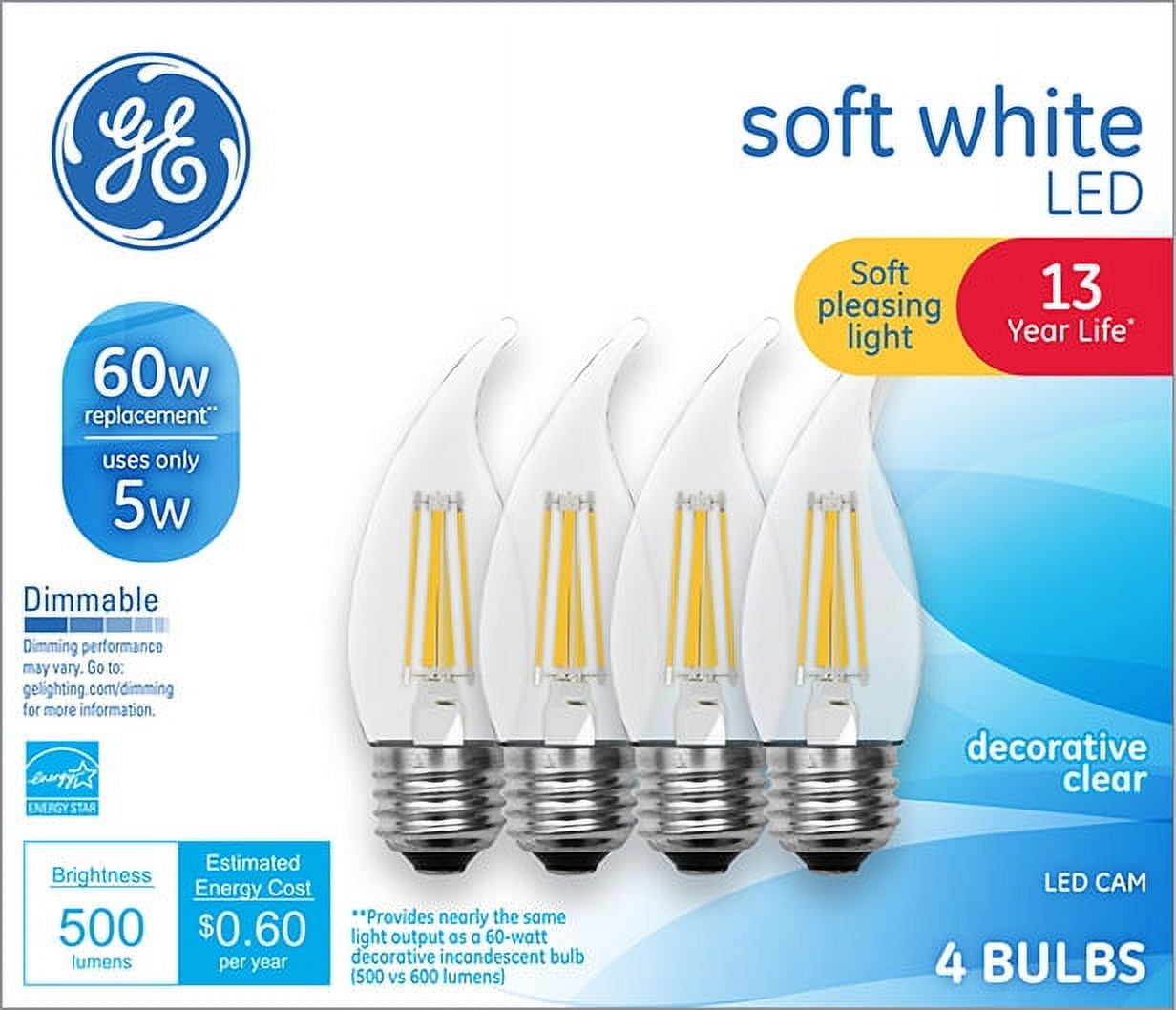 GE LED 5-Watt (60W Equivalent) Soft White Clear Finish Light Bulbs, 4pk ...