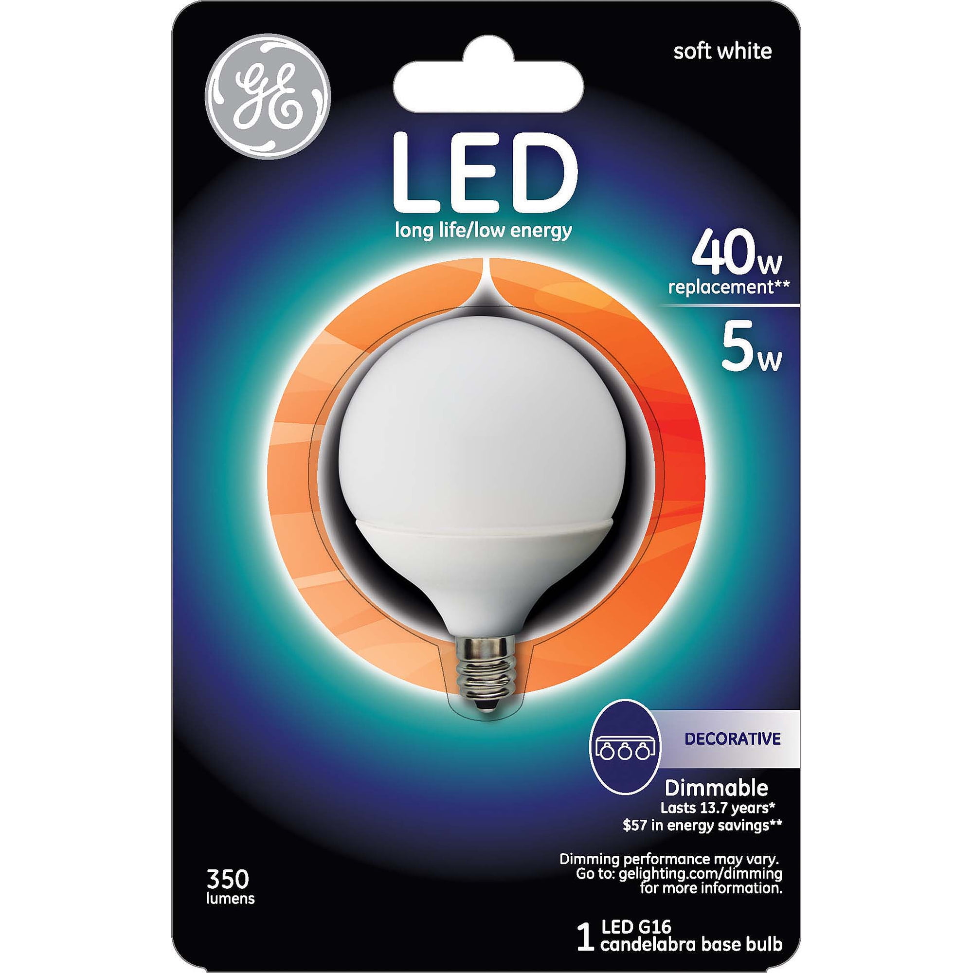 GE LED 5W Small Globe Soft White Light Bulb - Walmart.com