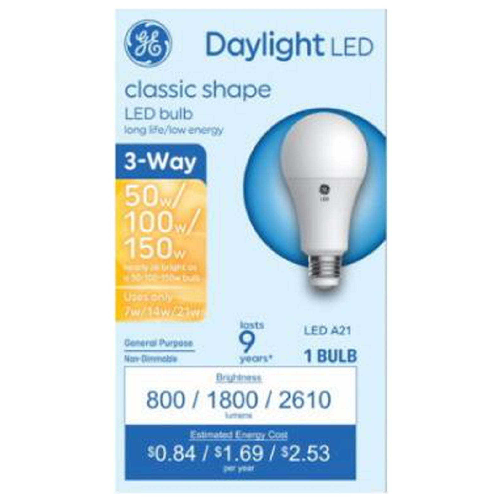 GE 93130569 LED 3-Way Light Bulb, A21 Medium Base, Daylight, 7/14/21 ...