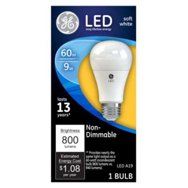 GE LED 9W (60W EQUIVALENT) SOFT WHITE A19 NON-DIM 1-COUNT - Walmart.com