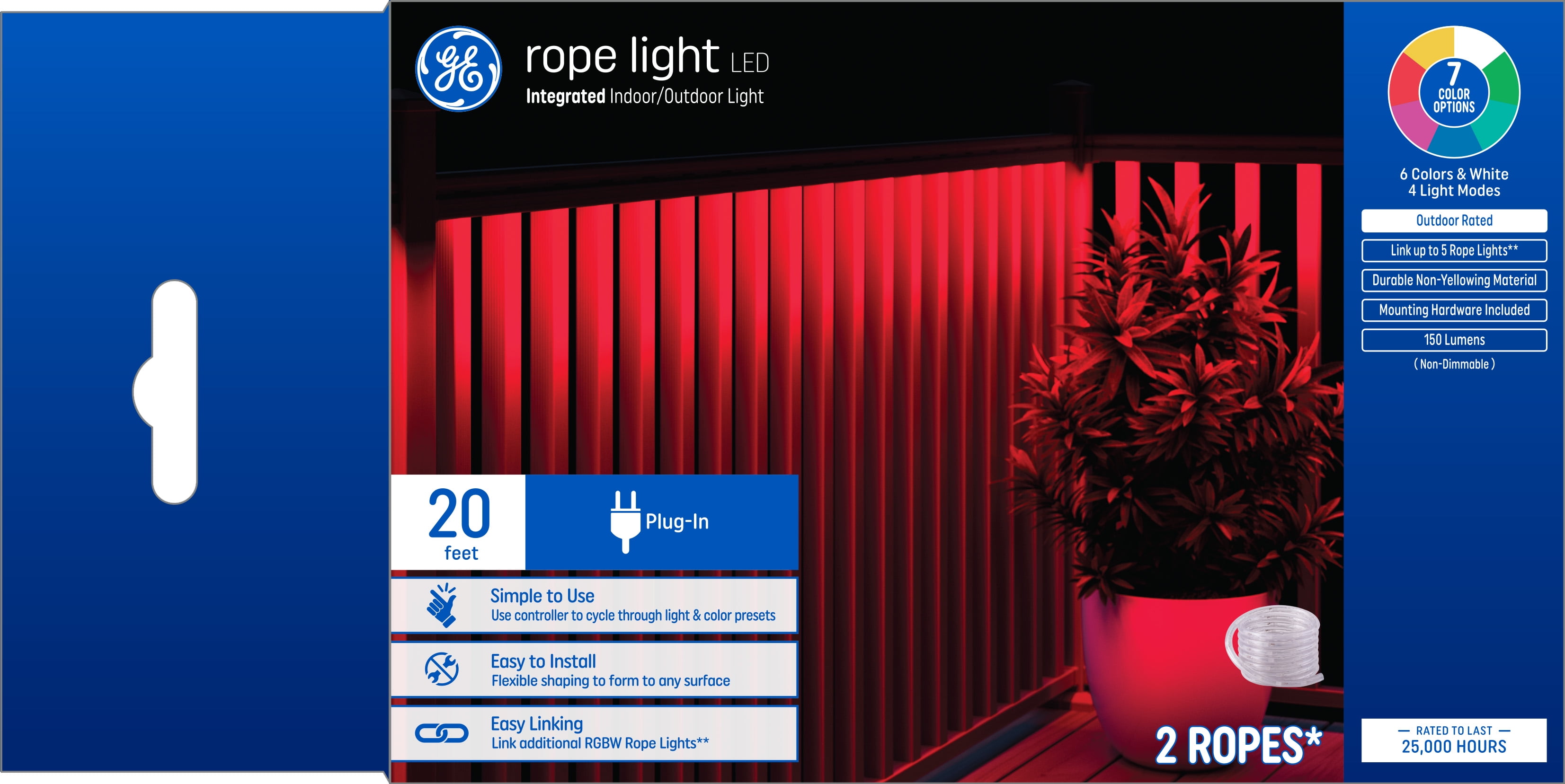 GE LED Color Changing 20ft Rope Light (Two 10ft Ropes) - Walmart.com