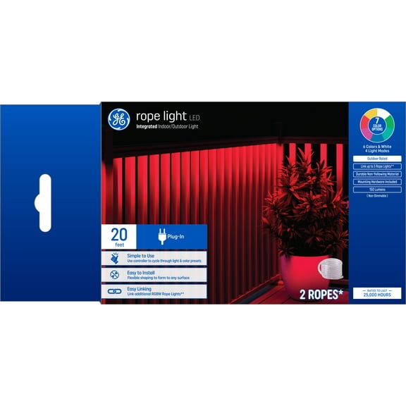 Intertek 18ft LED Rope Light with 180 Multicolor LEDs, 8 Color Settings ...