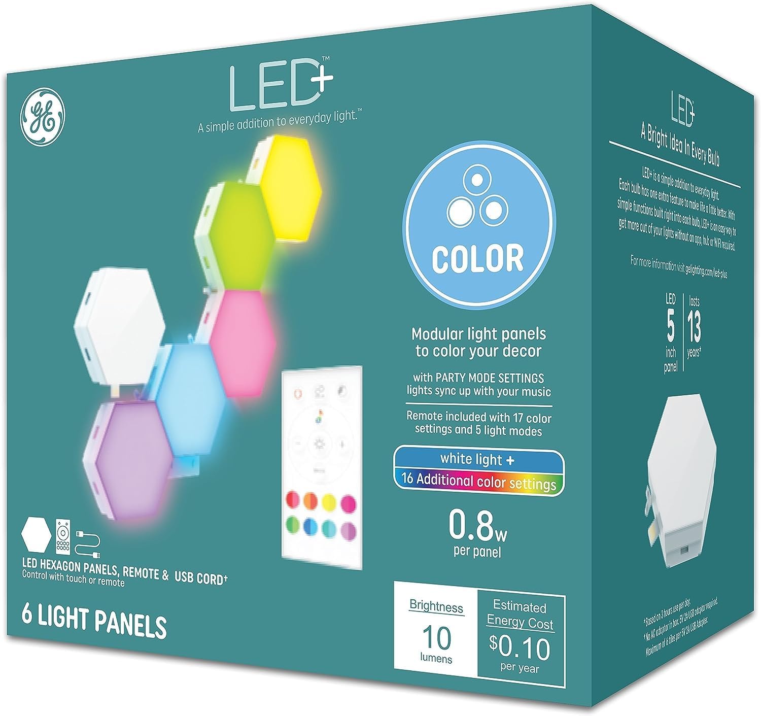 GE LED+ Color Changing LED Hexagon Tile Panels with Remote, College ...